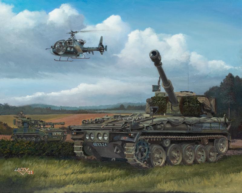 Abbot SPG and Gazelle helicopter Royal Artillery Painting Art Print ...