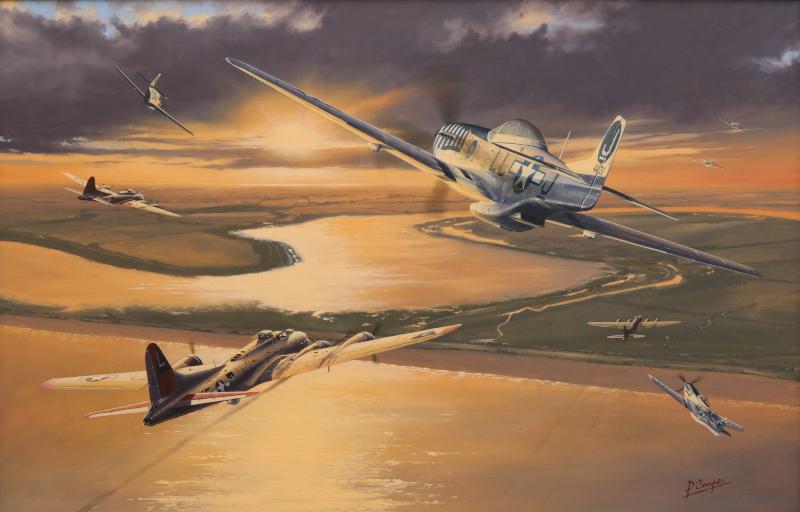 P-51D B-17 Flying Fortress Aviation Art Original Painting by Artist ...