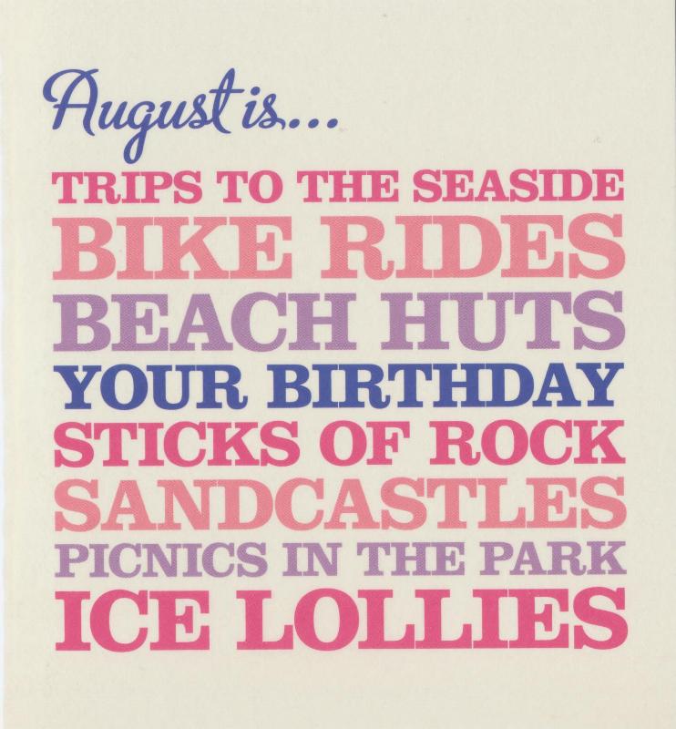 August Birthday Blank Greetings Birthday Card Rosie Robins — Hansen ...