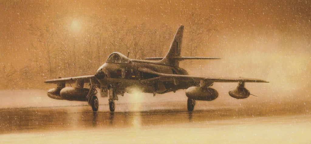 Hawker Hunter RAF Fighter Christmas Card by Stephen Brown — Hansen Fine Art