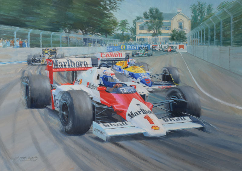 Alain Prost McLaren Original Oil Painting by Stuart Booth — Hansen Fine Art