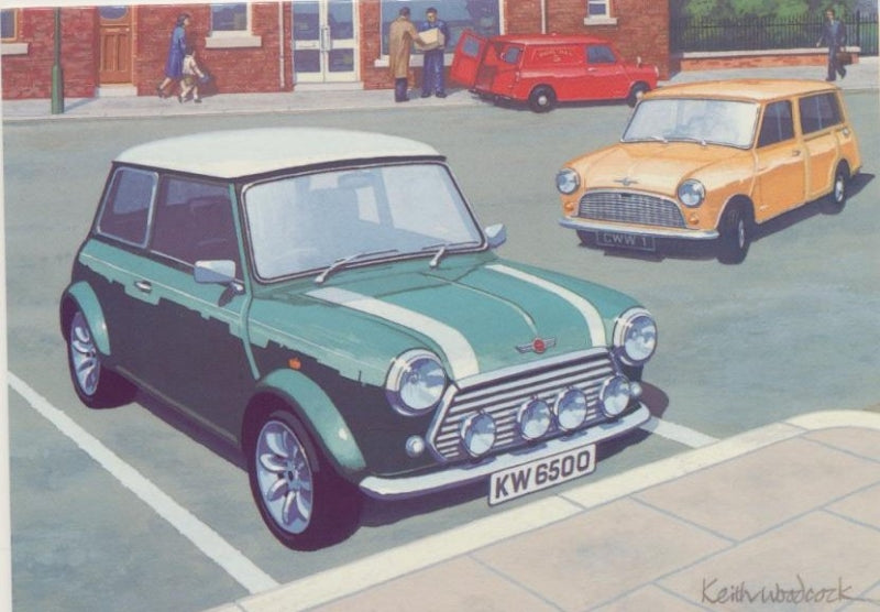 Classic Mini Cooper, Mini Countryman, Mini Van car art birthday card by ...