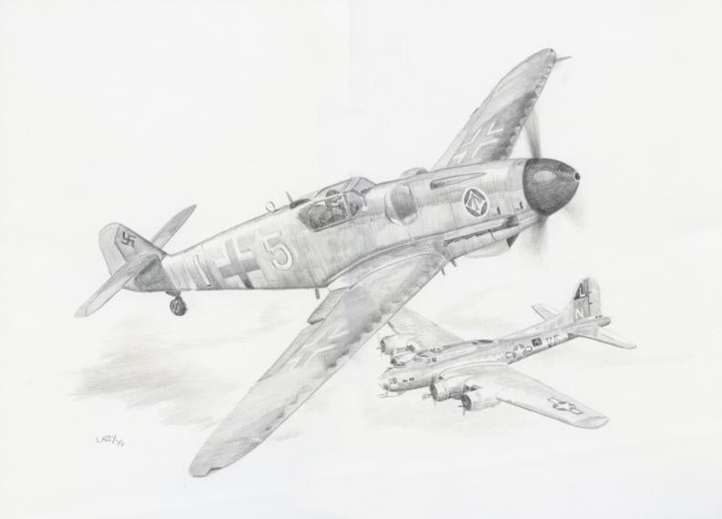 Messerschmitt Bf-109G 'Gustav' Aviation Art Original Pencil Drawing by ...